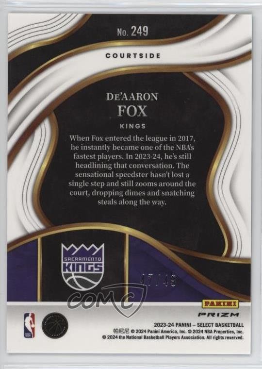 2023-24 Panini Select Courtside Teal White Pink Prizm /49 De'Aaron Fox #249 | eBay