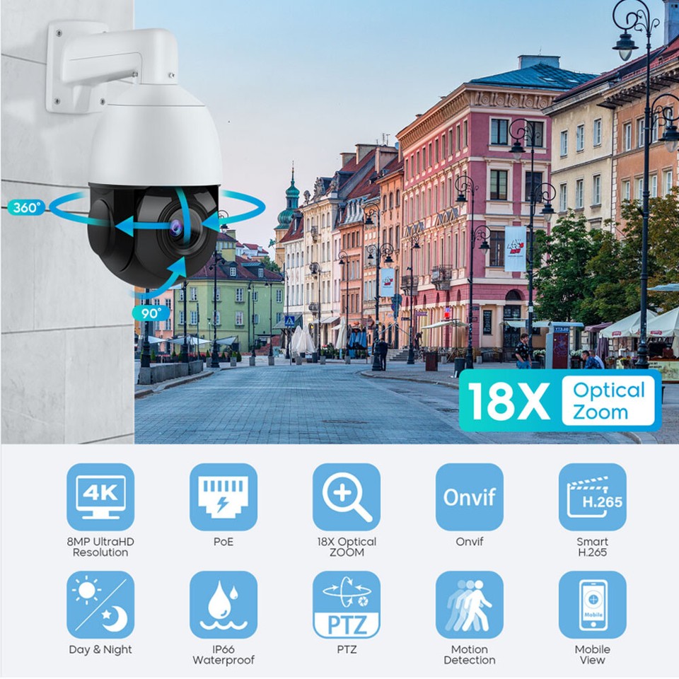 PTZ-4818X-IZ 360° 4K 8MP 18X Zoom PTZ IP Camera Plug & Play | eBay