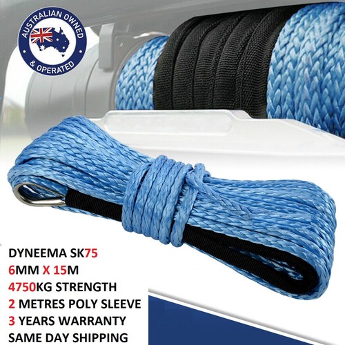 6mm x 15M Blue Winch Rope Dyneema SK75 Synthetic Tow Car Recovery Cable ...