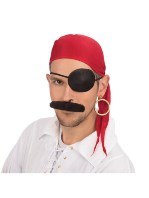 Adult PIrate Fancy Dress Accessory KIt - Eyepatch, Earring, Moustache ...