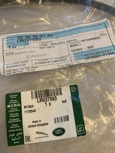 LR Range Rover L405 Front Center Windshield Washer Hose LR037585 OEM ...