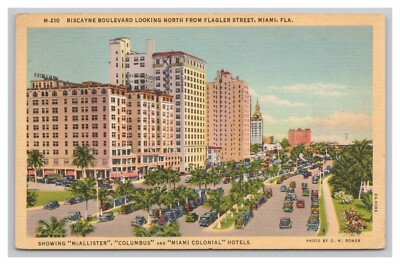 1939 Miami FL McAllister Columbus & Miami Colonial Hotels Linen Vintage ...