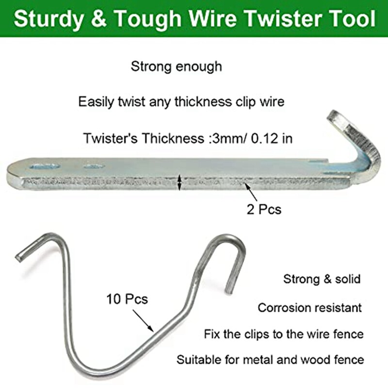 2 Pcs Fence Wire Twister & 10 Pcs T Post Clips, Save Time Barb Wire ...