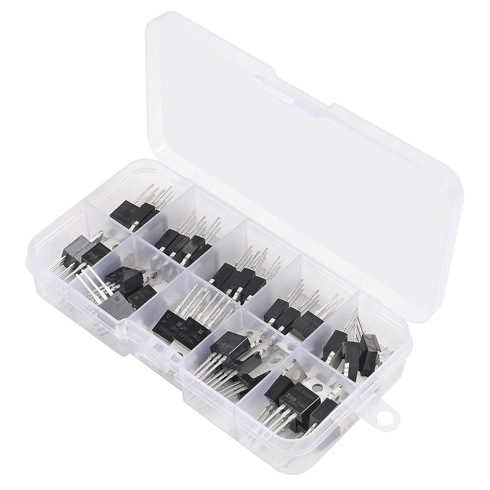 50pcs IRF Series Mosfet Transistors Assortment Kit IRF530 - IRF9540 TO ...