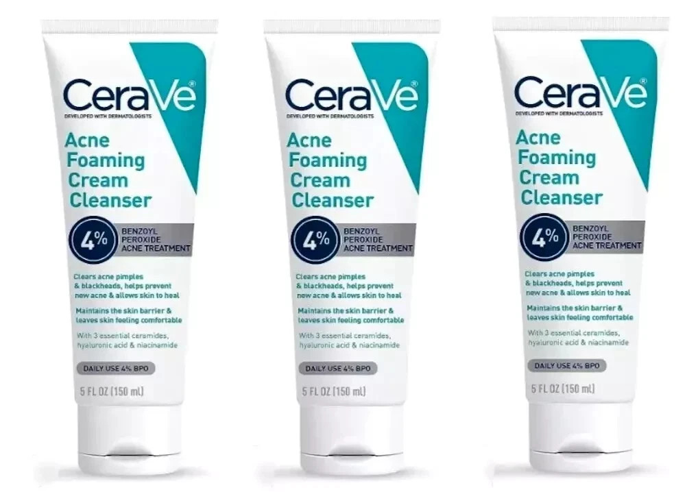 CeraVe ( Pack of 3 ) Face Cream Acne Foaming Cleanser 4% Benzoyl ...