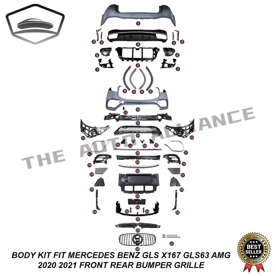 Body Kit Fit MERCEDES BENZ GLS X167 GLS63 AMG 2020 2021 Front Rear ...