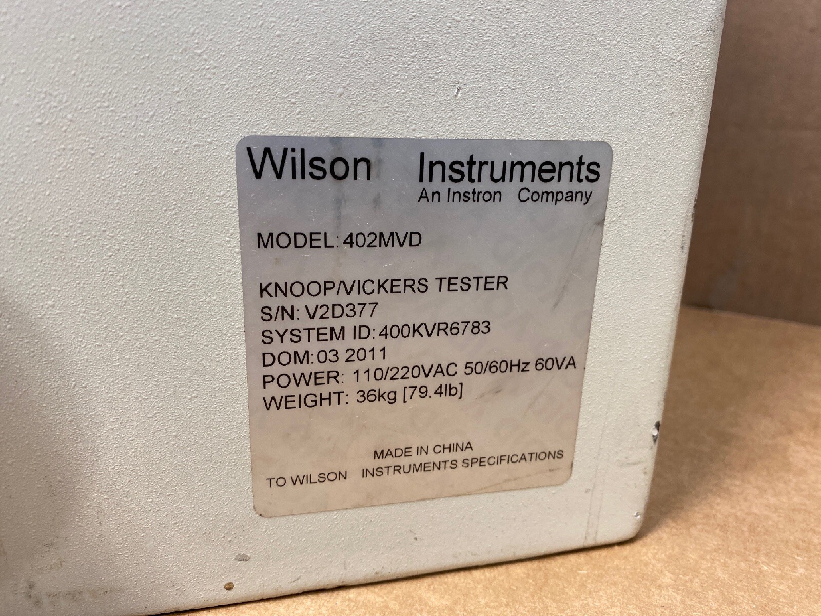 Wilson Instruments Instron 402MVD Knoop / Vickers Hardness Tester FAST ...