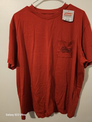 Coleman Front Pocket Logo Men's T-Shirt Red Outdoor Company Size L | eBay