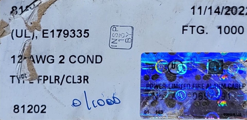 FIRE ALARM WIRE CABLE RED UNSHIELDED 12 AWG 2 COND 1000FT/ ROLL # ...