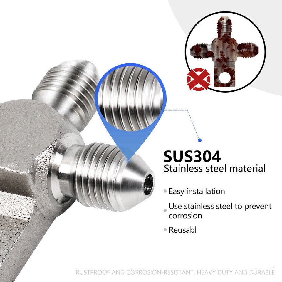 3AN AN-3 Stainless Steel AN3 3-Way Male Brake Hose Fitting Tee Adapter ...