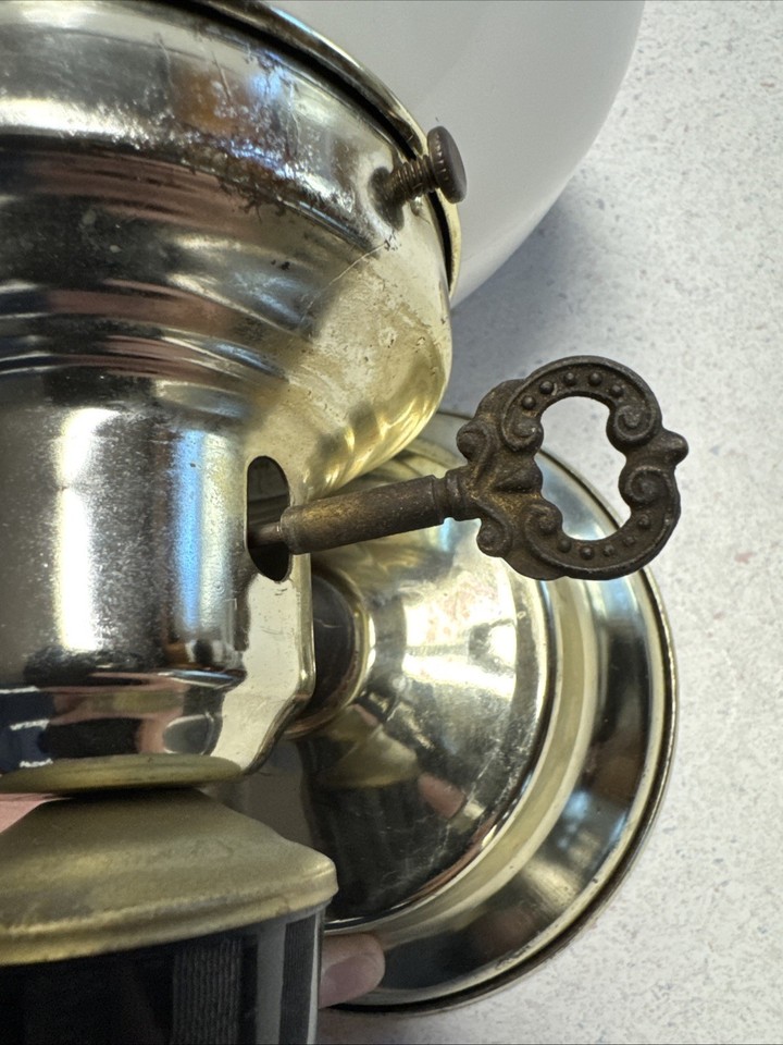 Vintage 1960's Brass Color Wall Hanging Milk Glass Globe BAR Light Lamp ...