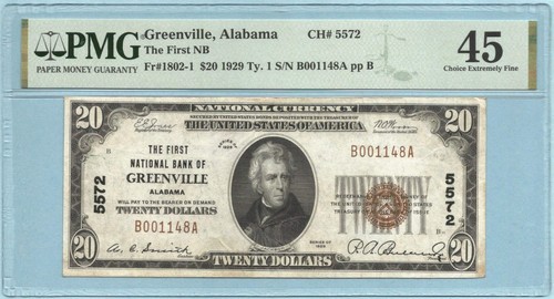 $20 National Currency 1929 T1 - Ch#5572 - 1st NB, Greenville, AL - PMG ...