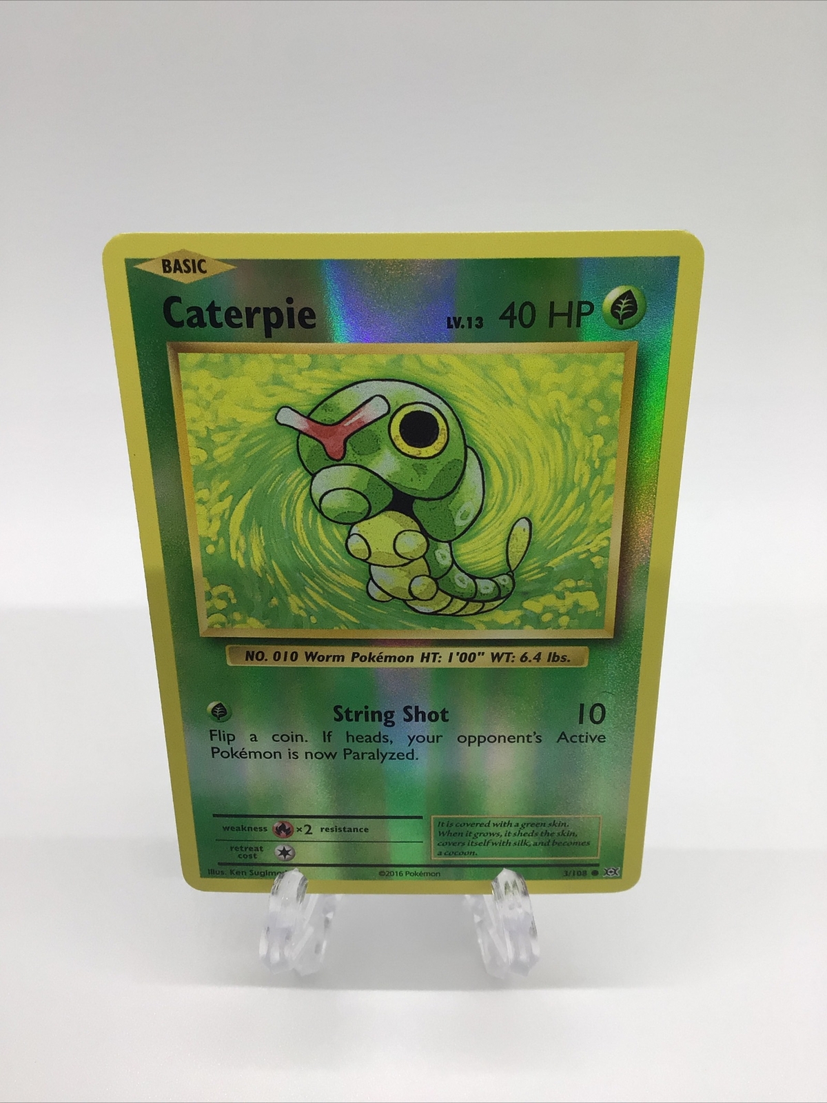 SHIPS SAME DAY Pokemon Card NM Caterpie Rev Holo 3/108 Basic Grass Type ...