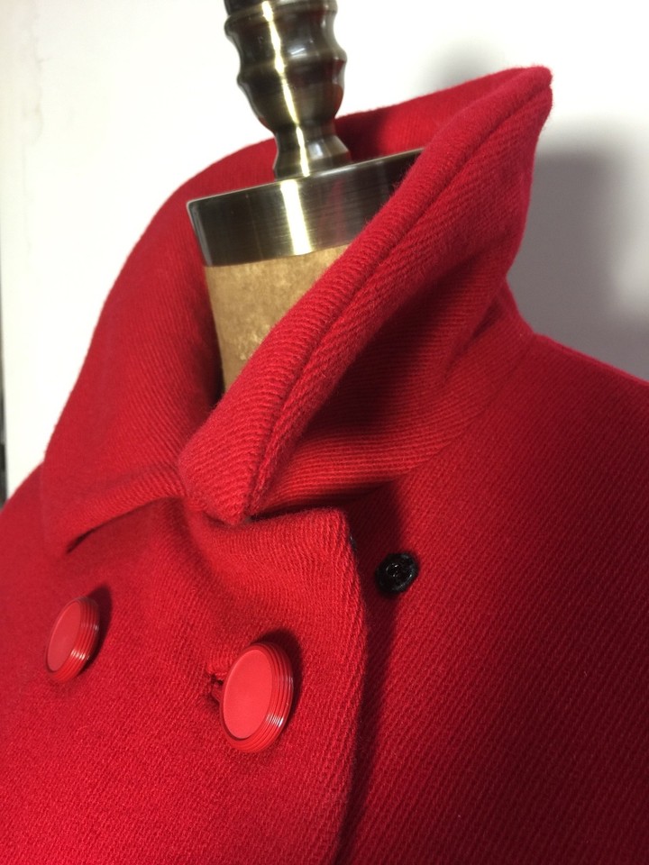 1960s Red 100% Wool Twill Bespoke Knee Length Coat Bust 42" UK 10-12 ...