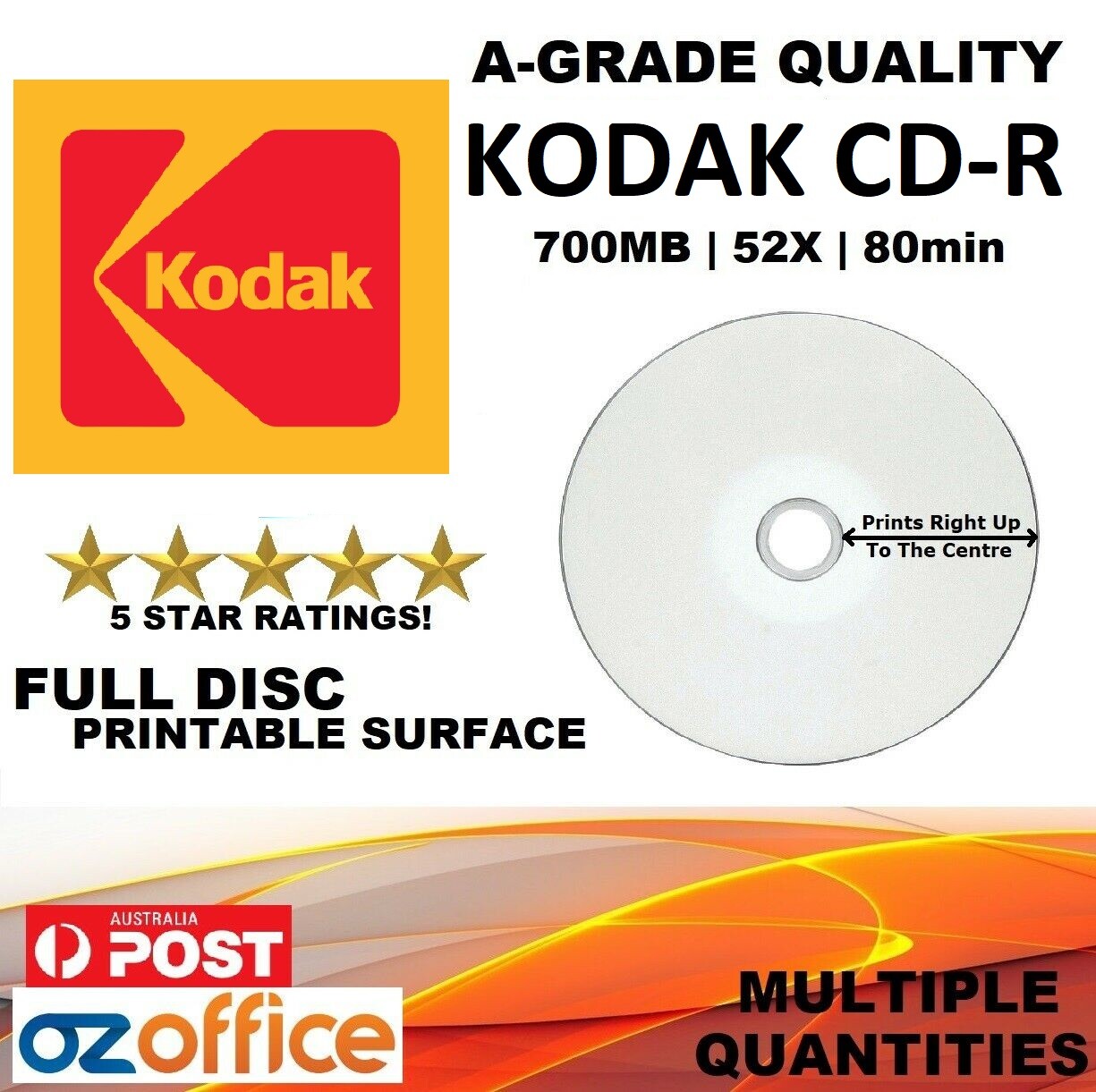 A+ Grade Quality KODAK CD-R Full Inkjet Printable Blank CD Discs Media ...