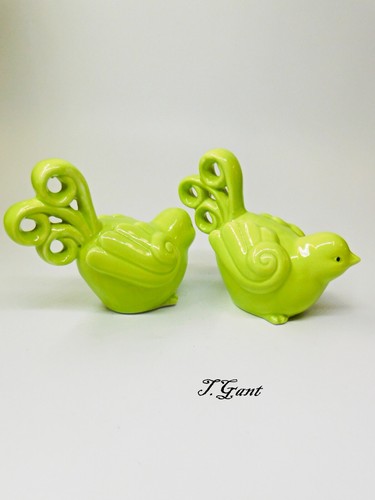 2 TII Ceramic Lime Green Funky Curly Tail Birds Collections 60's-70's ...