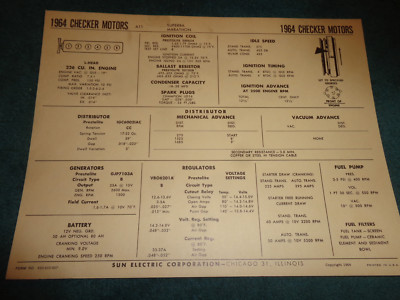 1964 CHECKER MOTORS 226 I-6 ENGINE SUN TUNE-UP CHART / L-HEAD SUPERBA ...