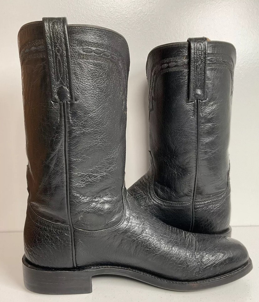 Lucchese 2000 Black Smooth Ostrich Roper Boots 9.5 D Exotic | eBay