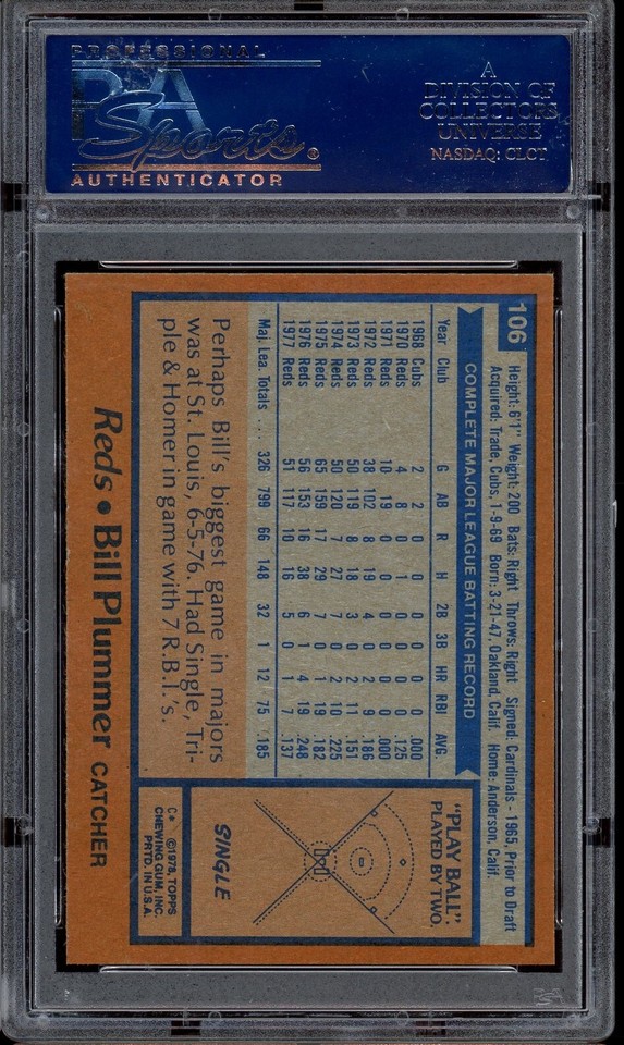 1978 Topps Baseball #106 Bill Plummer PSA 9 | eBay