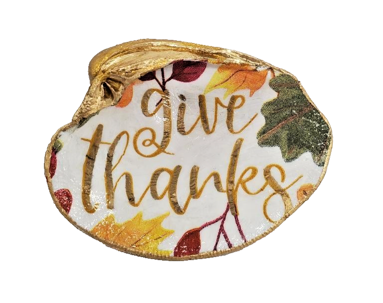 Shell Give Thanks Decoupage, Trend, Hand Painted Gold Leaf Trim Pretty ...
