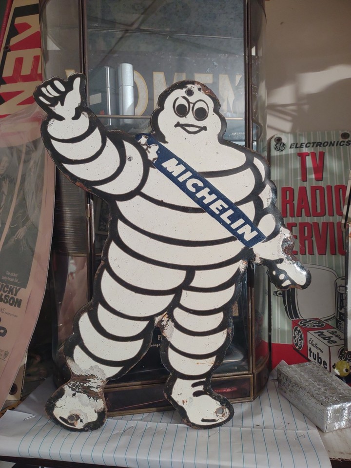 VINTAGE LARGE RARE MICHELIN MAN TIRES PORCELAIN METAL SIGN | eBay