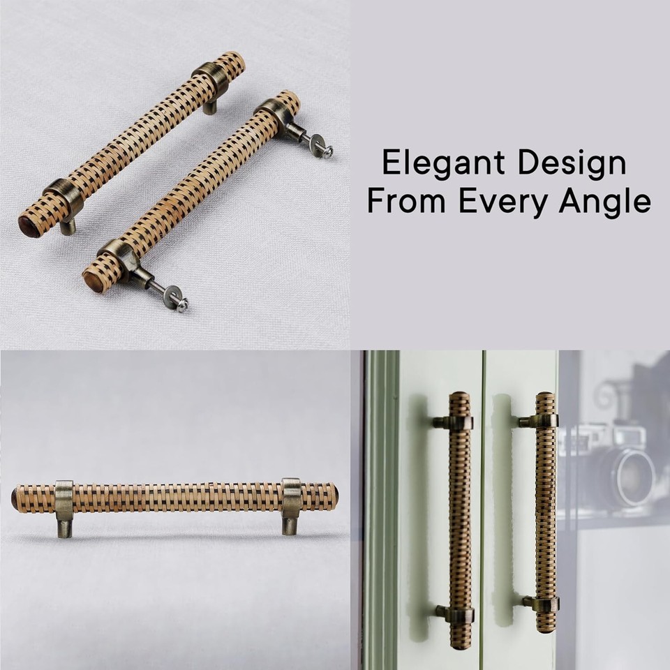6 Pieces Adjustable Drawer Pulls Decorative Rattan Boho Wood Cabinet ...