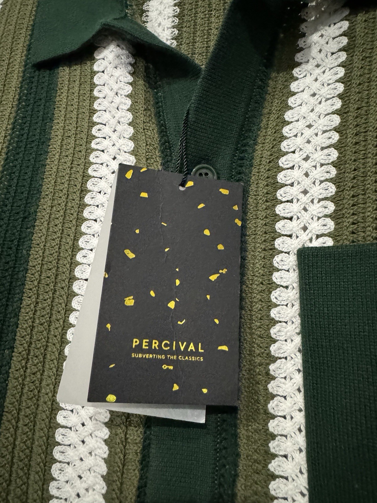 Percival Mens Shirt L Green Button Up Knitted Preppy Knit Pathos ...