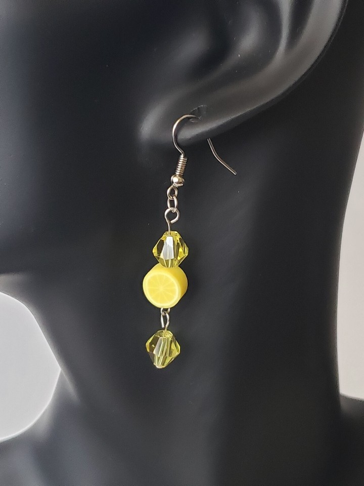Lemon Slice Earrings ~ New Clay Polymer Lemons and Yellow Glass ~ Fun ...