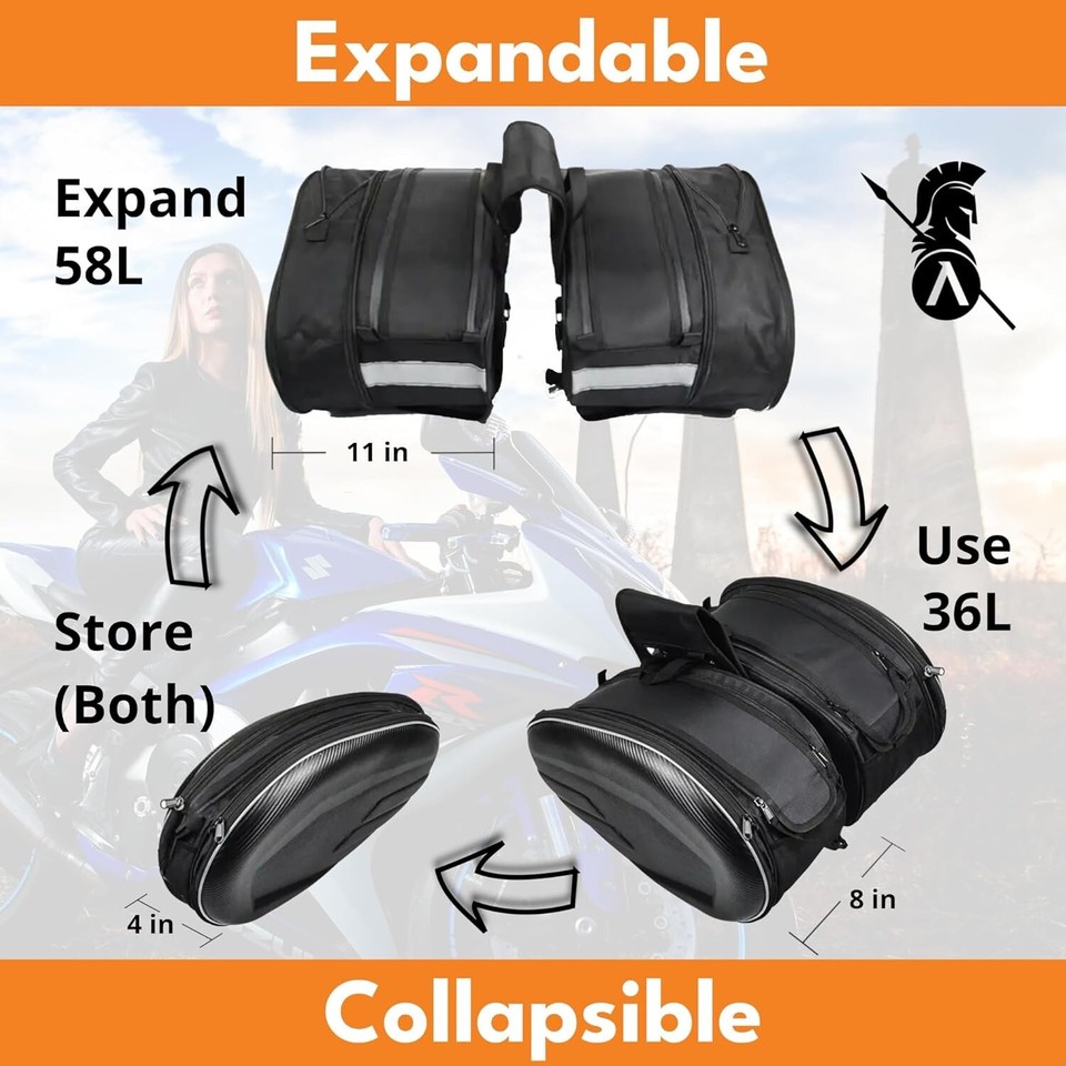 Motorcycle Saddlebags Expandable 58L Waterproof Universal Panniers ...
