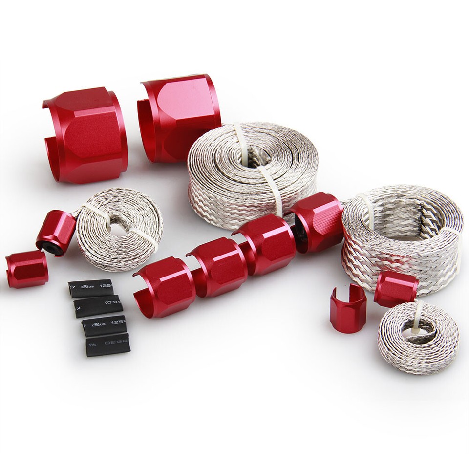 Flex-Braid Hose Sleeve Kit Stainless Steel Red cover radiator heater ...