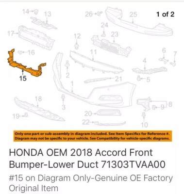 HONDA OEM 2018 Accord Front Bumper-Lower Duct 71303TVAA00 | eBay