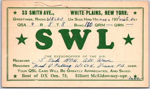 1935 QSL Radio Card SWL White Plains NY Amateur Radio Station Posted Postcard | eBay