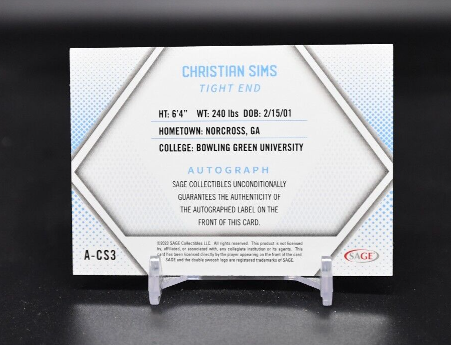 CHRISTIAN SIMS Autograph 2023 Sage High Series Auto Red RC Bowling ...