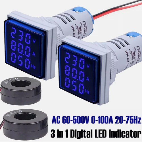2PC 3-in-1 22mm Digital LED Indicator AC 60-500V 0-100A Volt Amp ...