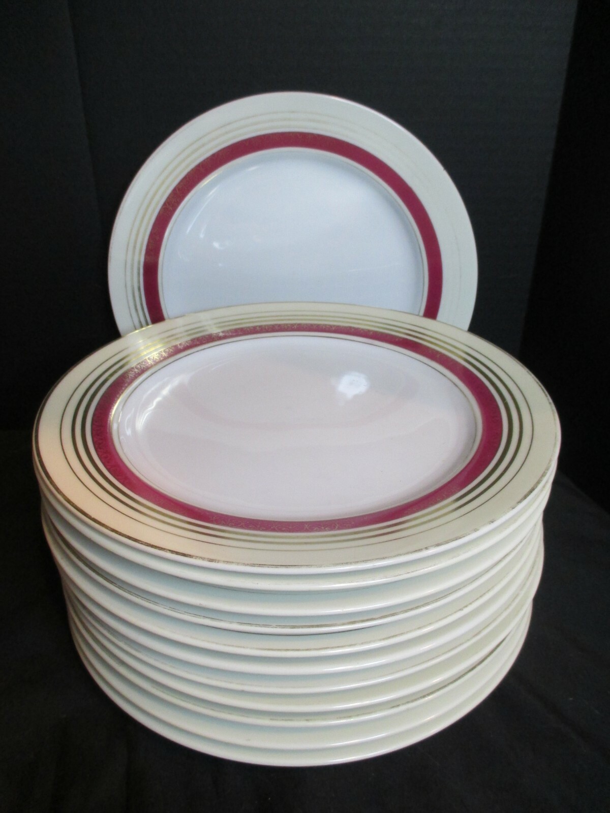 Kongo STS Hand Painted 12 Dinner Plates Red & Gold Band Cream Gold ...