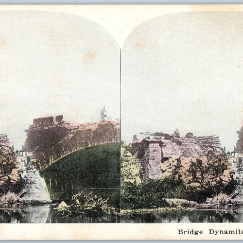 c1910s WWI Bridge Dynamited by Germans Stone Ruin Military Stereoview ...