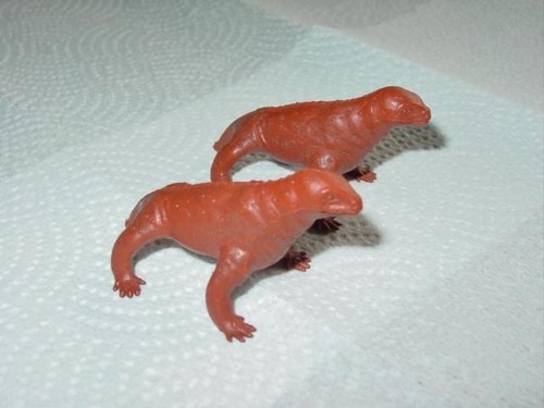 Marx / MPC 1960s - (2) Moschops Prehistoric Dinosaur Chocolate Brown ...