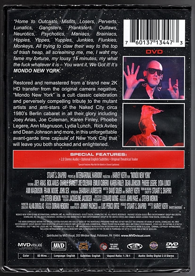 Harvey Keith's Mondo New York (DVD, 1988, Documentary) Joey Arias, Joe ...