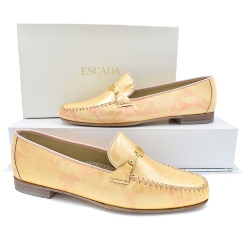 New $300 Escada Melon Orange/Coral Snake Print Patent Leather Loafers ...