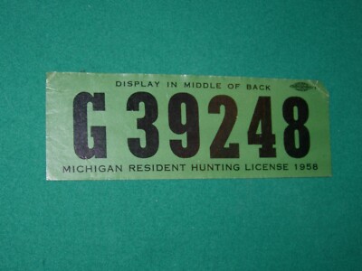 Antique 1958 Michigan Resident Small Game Hunting License Back Tag | eBay