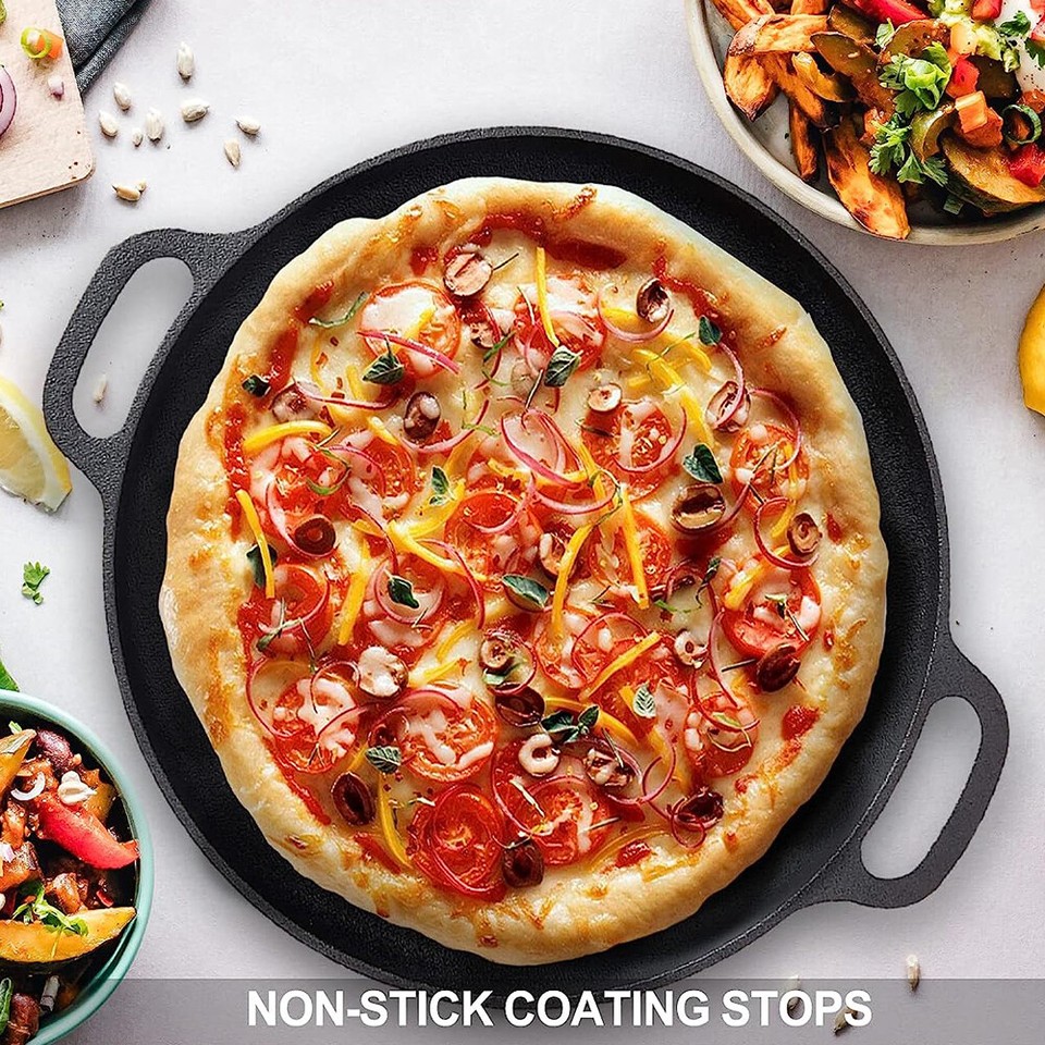 30CM Large Cast Iron Pancake Parantha Pan Flat Crepe Hot Plates Camping ...