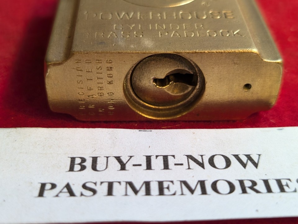 LARGE "POWERHOUSE" HEAVY BRASS PADLOCK, OLD ANTIQUE LOCK LOT VINTAGE ...
