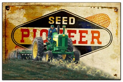 Vintage John Deere Tractor Pioneer Seed Corn Sign Art Print 11x17 ...