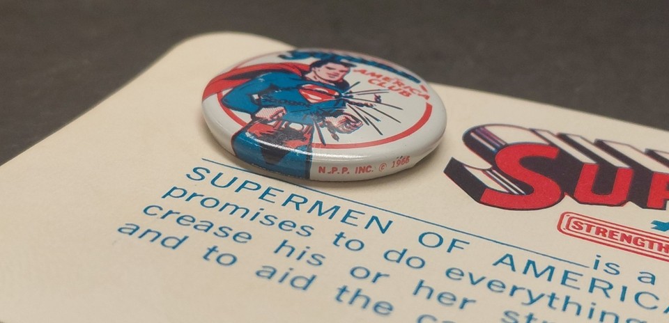1966 Creative House SUPERMEN of AMERICA CLUB PINBACK BUTTON & IRON ON ...