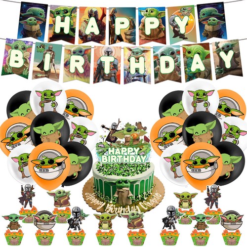 Baby Yoda Print Kids Boy Girl Birthday Party Decor Banner Balloon Cake ...