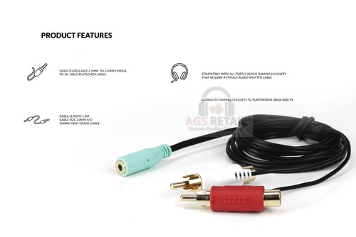 Female RCA Audio Splitter Cable for Turtle Beach® Gaming Headsets-TV ...