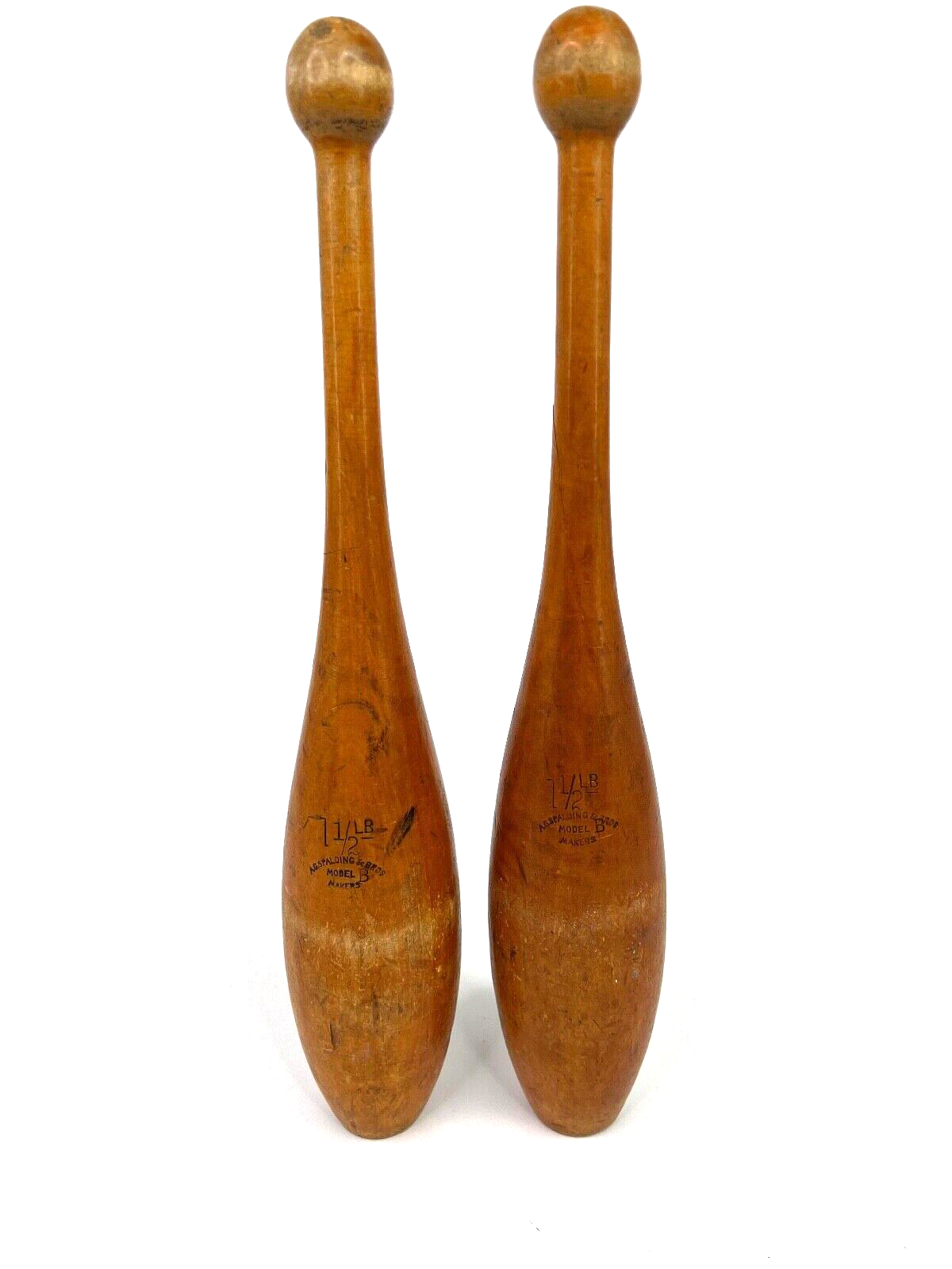 Antique Pair Wood Spalding Model B Indian 1.5 lb. Exercise Clubs ...