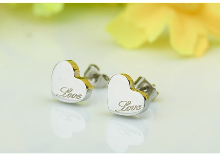 Ladie Women Cute Love Solid Heart Stainless Steel Stud Earrings Gift ...