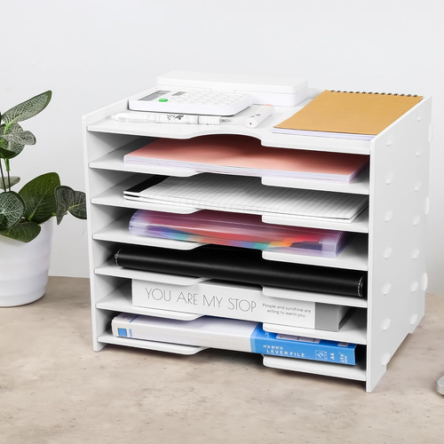 Paper Organizer Storage for Desk, 7 Tier Wide Construction File ...