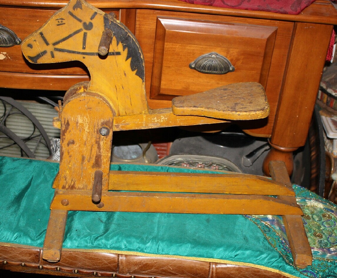 Vintage Wooden Rocking Horse Spring Black Beauty Spring Rocking Horse